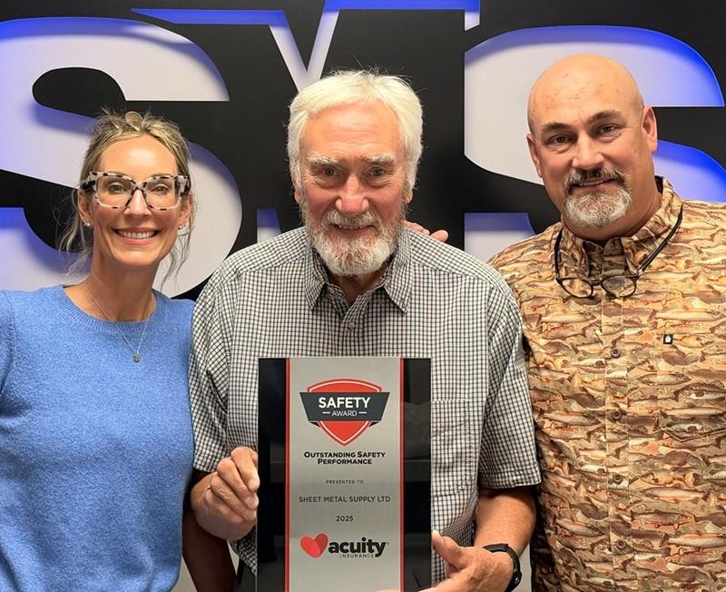 Sheet Metal Supply receives Acuity Insurance Safety Award